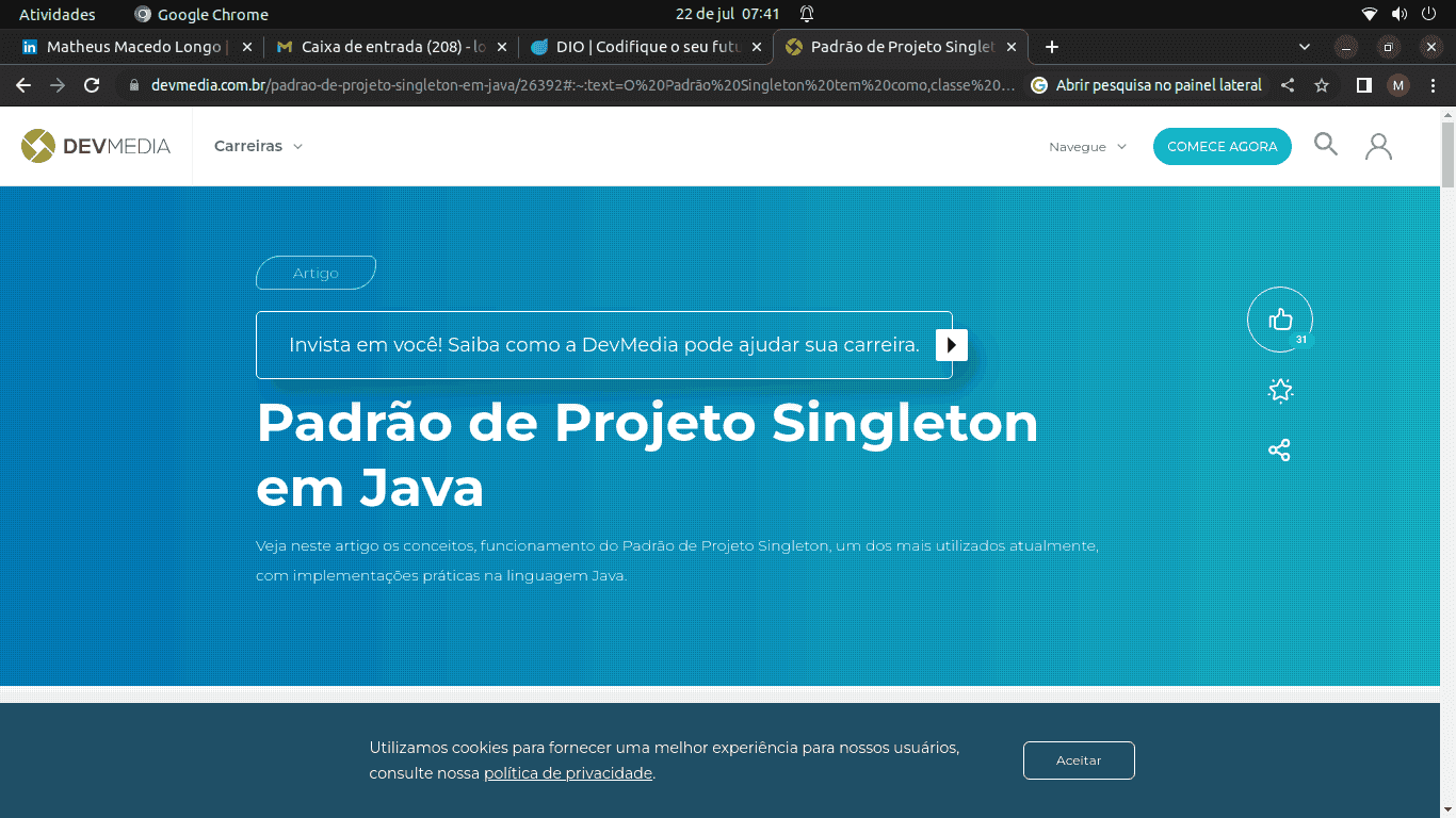 Padrão de Projeto Singleton em Java